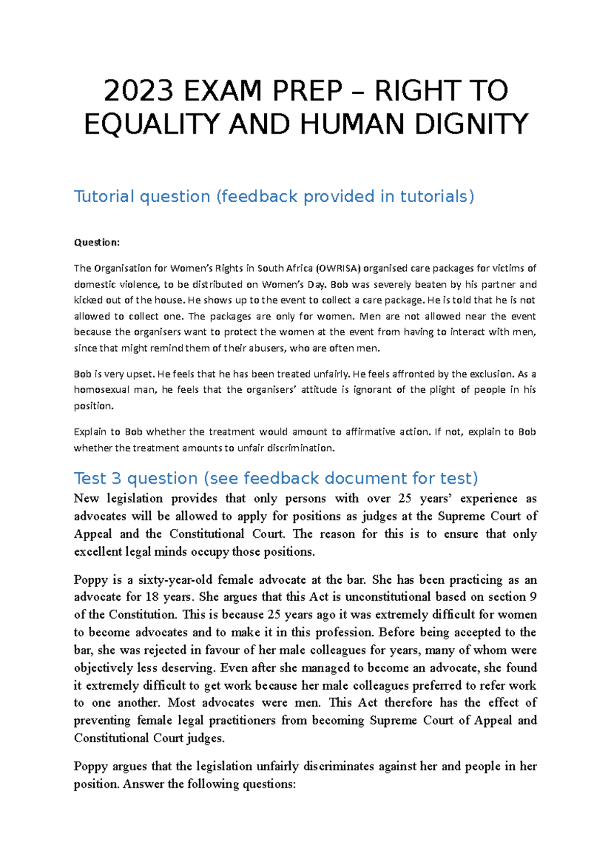 CON202 exam practice questions - 2023 EXAM PREP – RIGHT TO EQUALITY AND ...