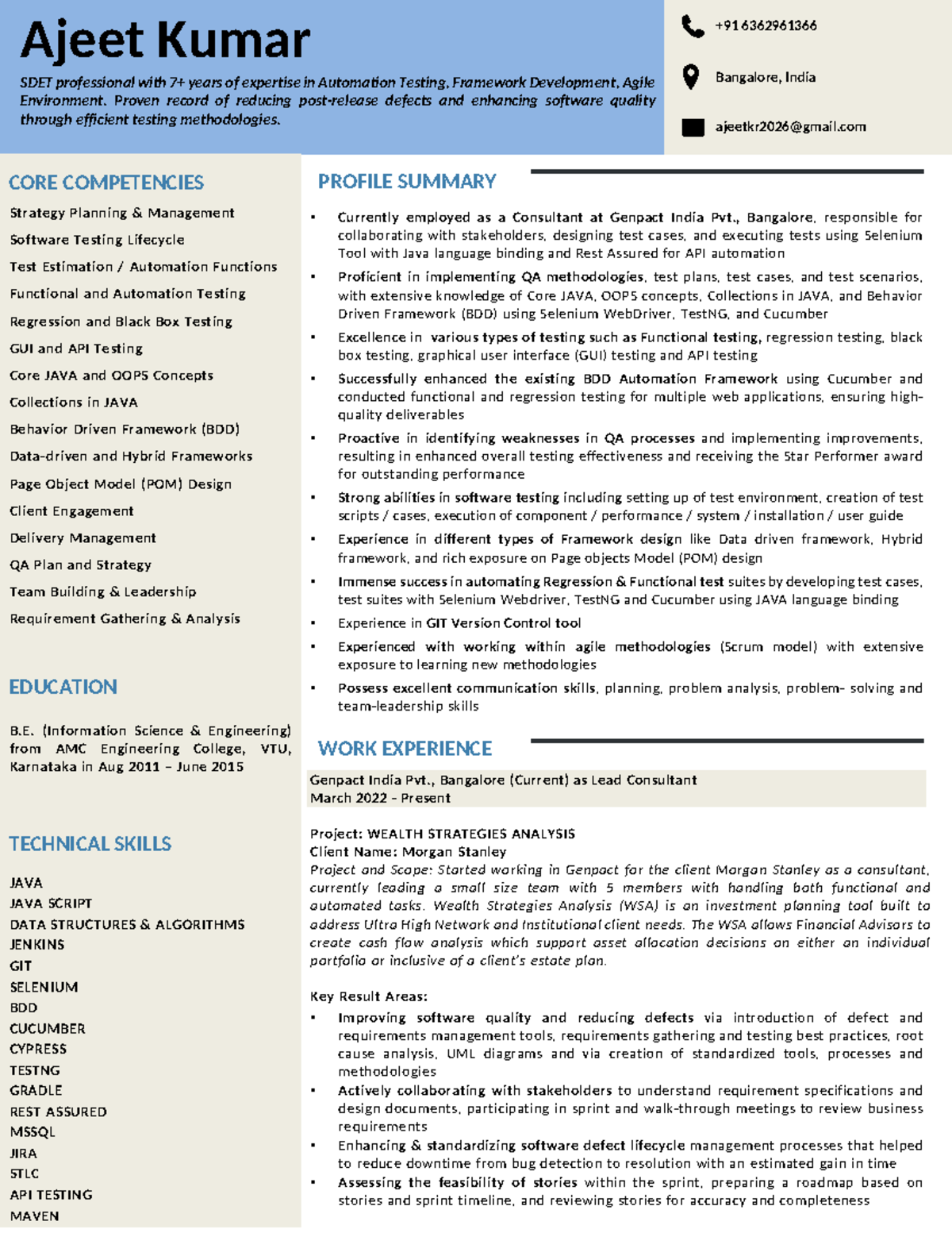 Ajeet-Resume - Desc - Ajeet Kumar SDET professional with 7+ years of ...