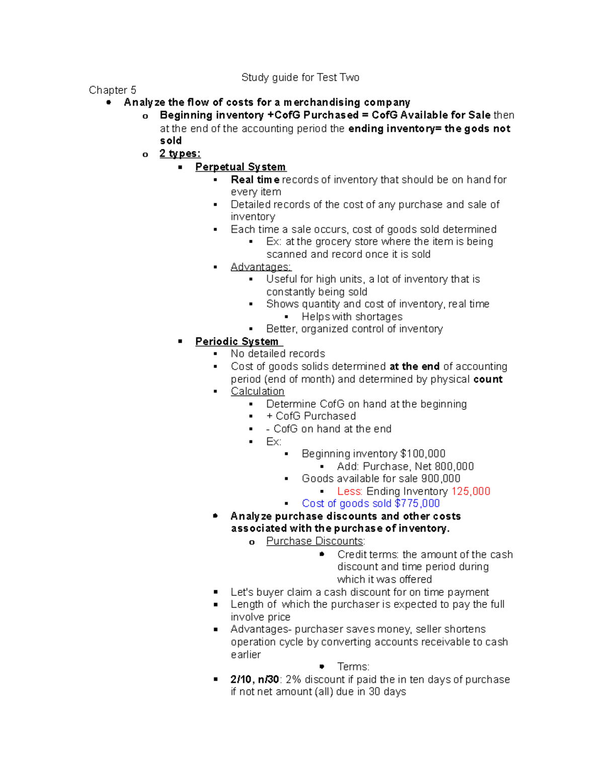 Midterm 2 Study Guide - Acct 2101 - Study guide for Test Two Chapter 5 ...