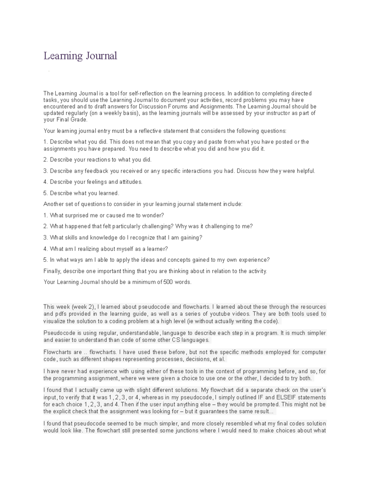 Unit 3 Learning Journal - Learning Journal The Learning Journal is a ...