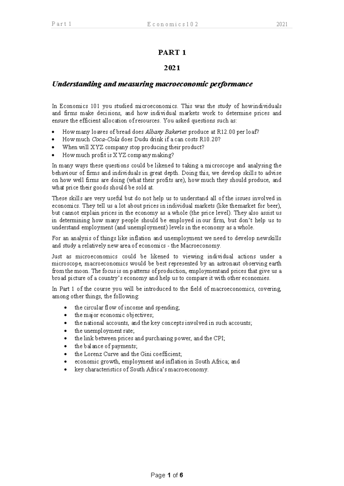 ECON102 PART 1 understanding and measuring macroeconomics performance - PART 1 2021 ...