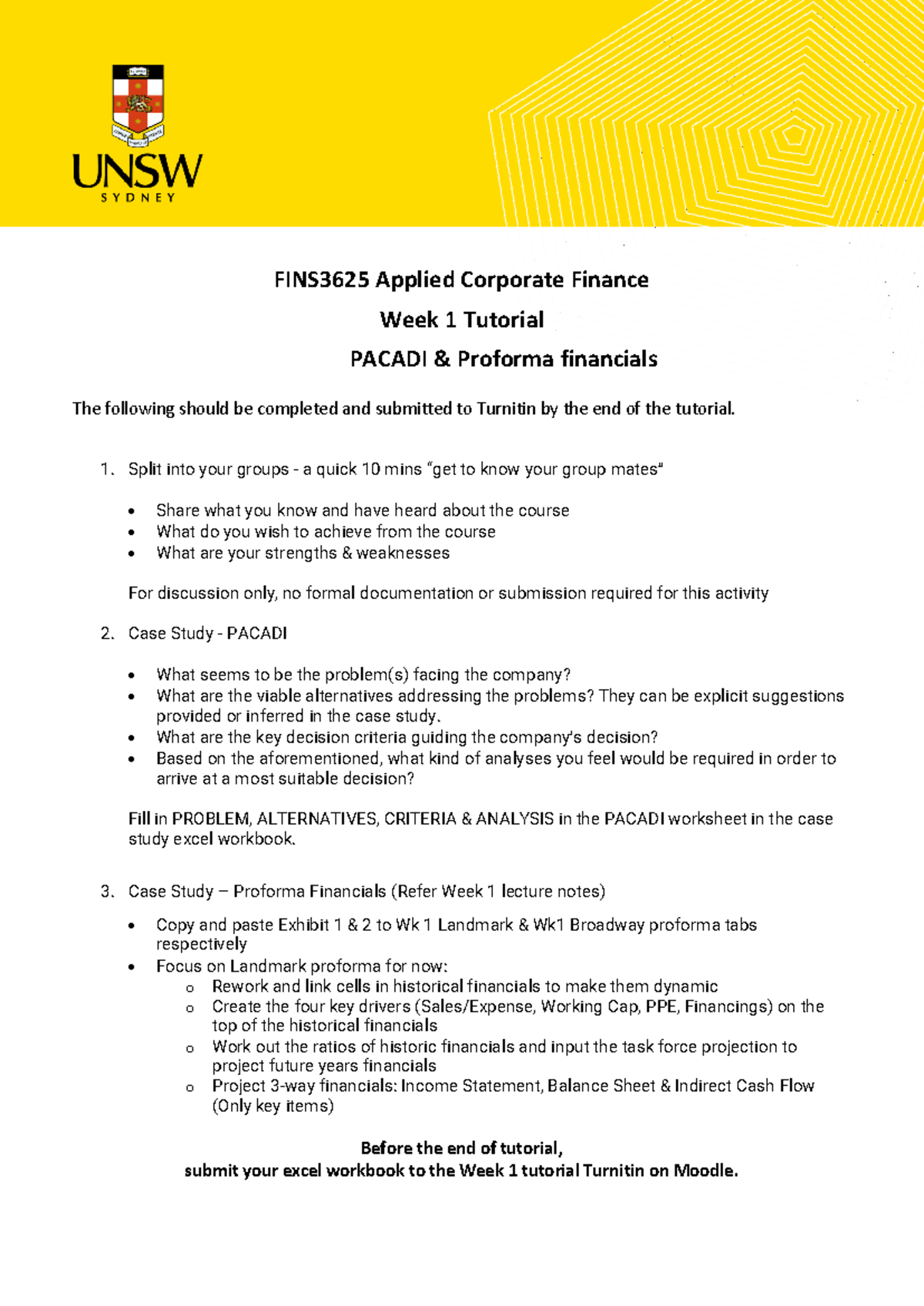 W1-Tutorial Worksheet - FINS3625 Applied Corporate Finance Week 1 ...