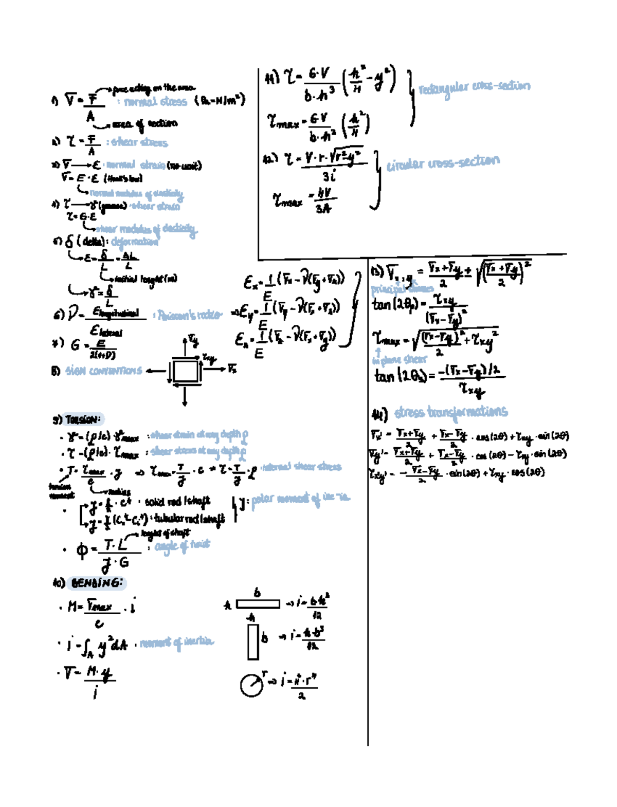 Formulas - g forceactingonthearea bm F Y rectangularcrosssection A ...