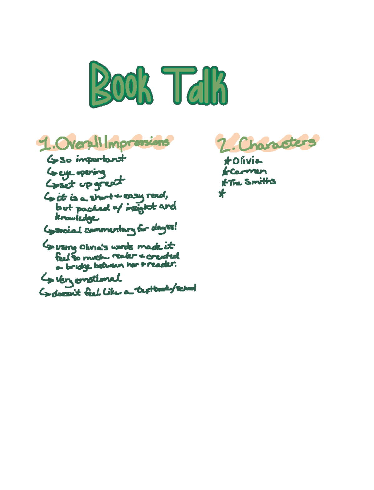 Book talk notes - I verallImpressions 2 Characters so important Olivia ...