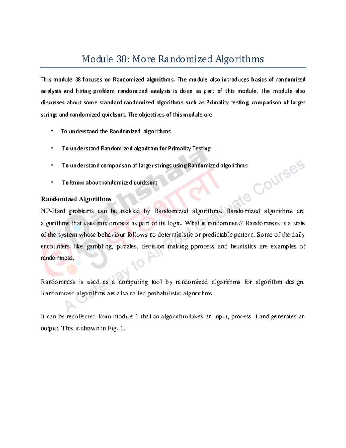 1473335987 Q1-etext-module 38 - Module 38: More Randomized Algorithms This module 38 focuses on ...