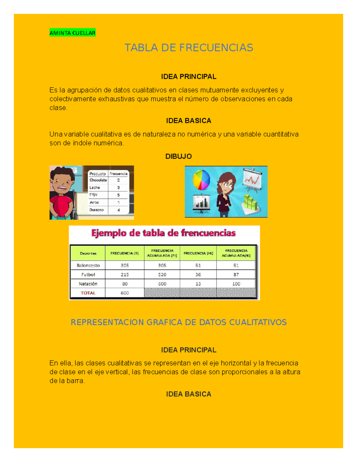 Tabla DE Frecuencias - practica - TABLA DE FRECUENCIAS IDEA PRINCIPAL ...