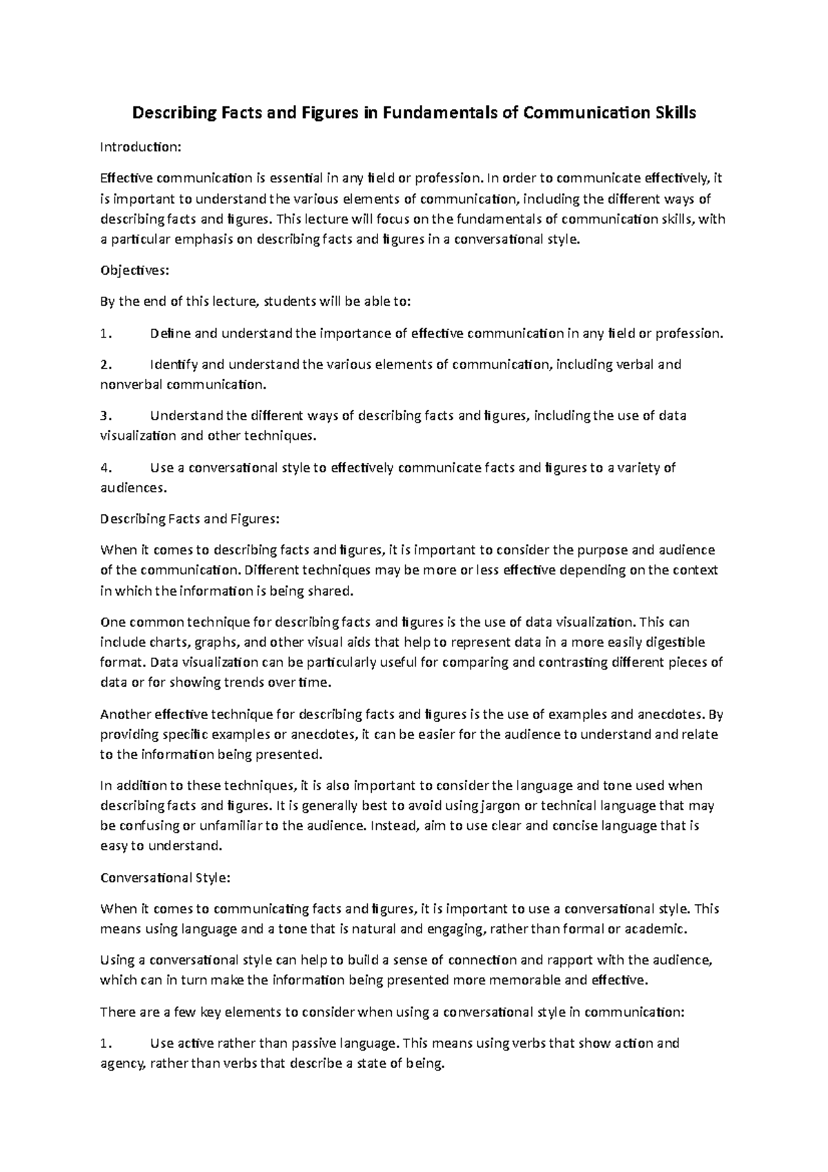 Describing Facts and Figures - In order to communicate effectively, it ...