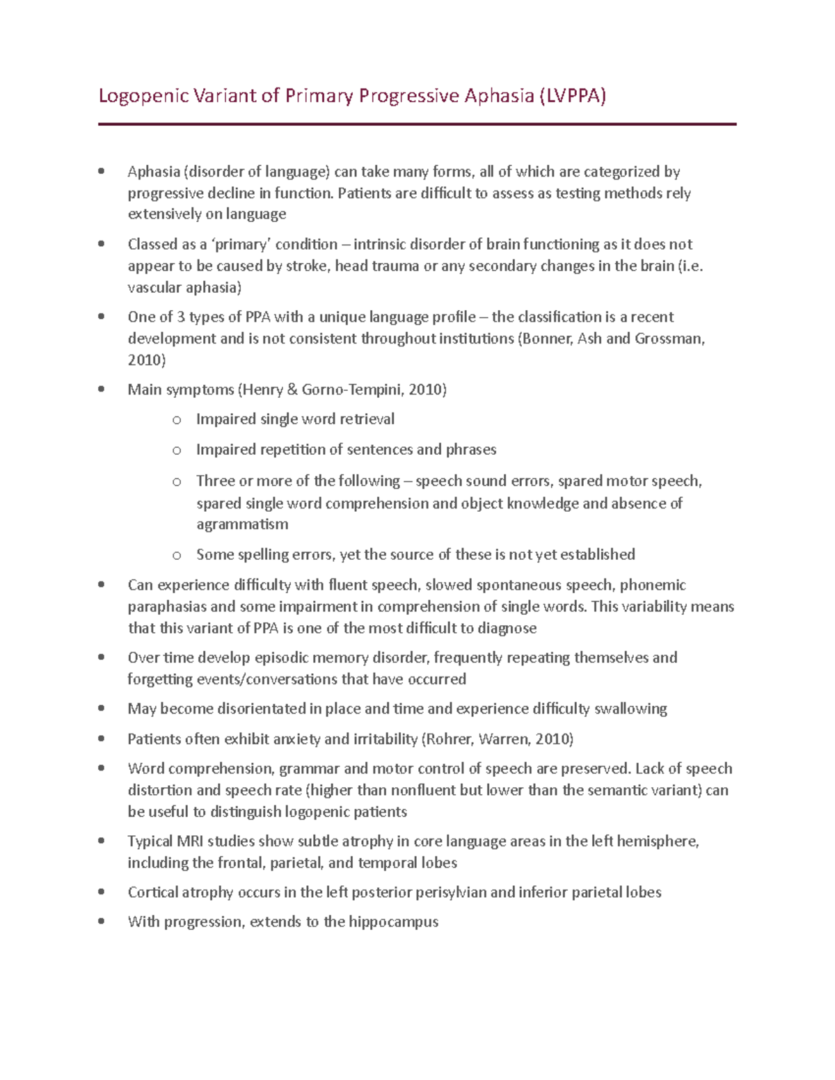 Lv PPA reading - Logopenic Variant of Primary Progressive Aphasia ...