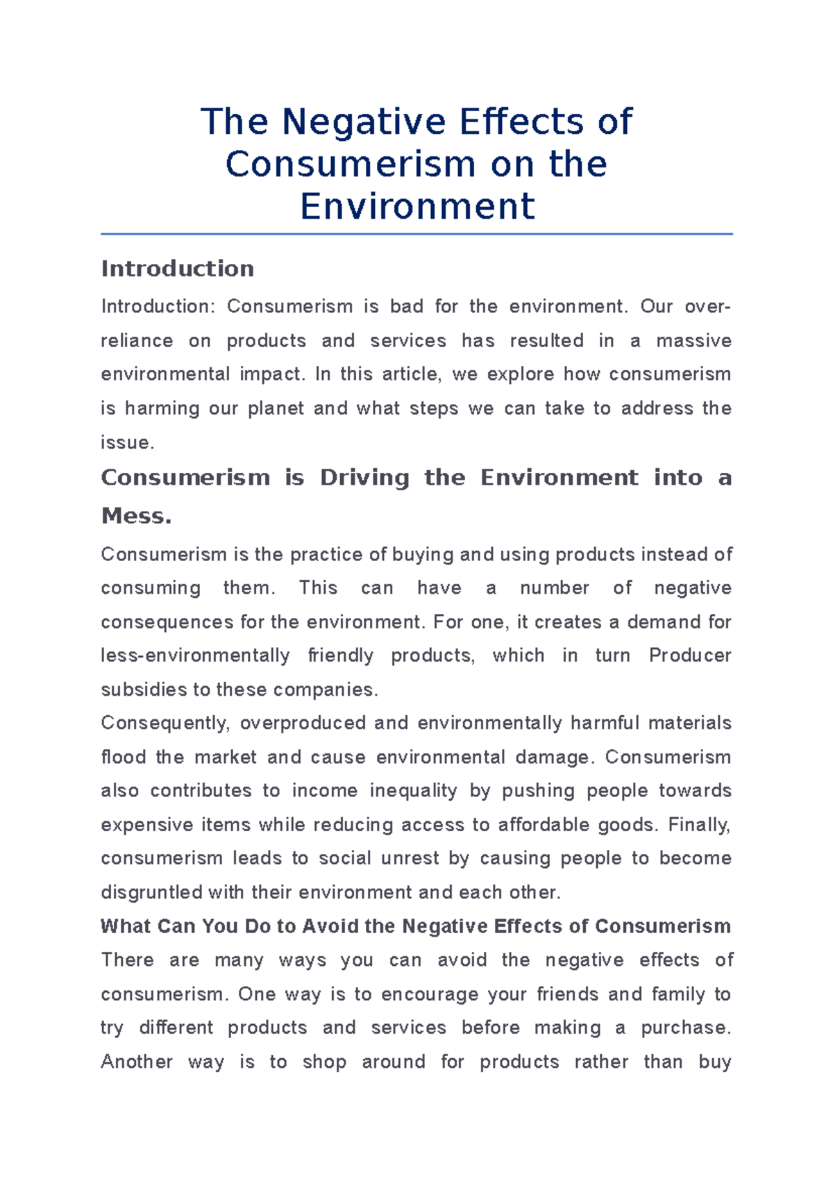 The Negative Effects of Consumerism on the Environment - The Negative ...