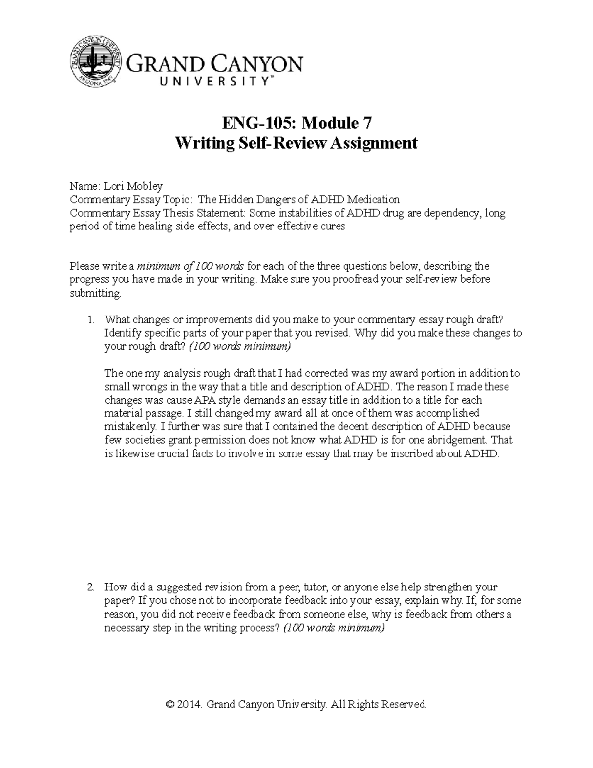 ENG105 Self Review Assignment - ENG-105: Module 7 Writing Self-Review ...