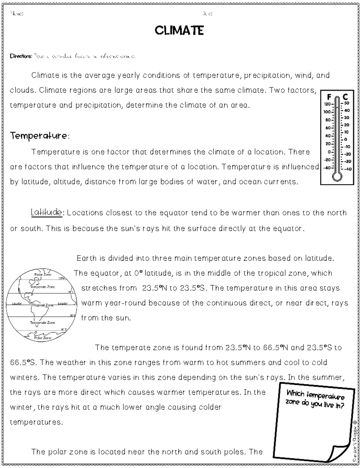 Climate Zones Reading Packet - Name