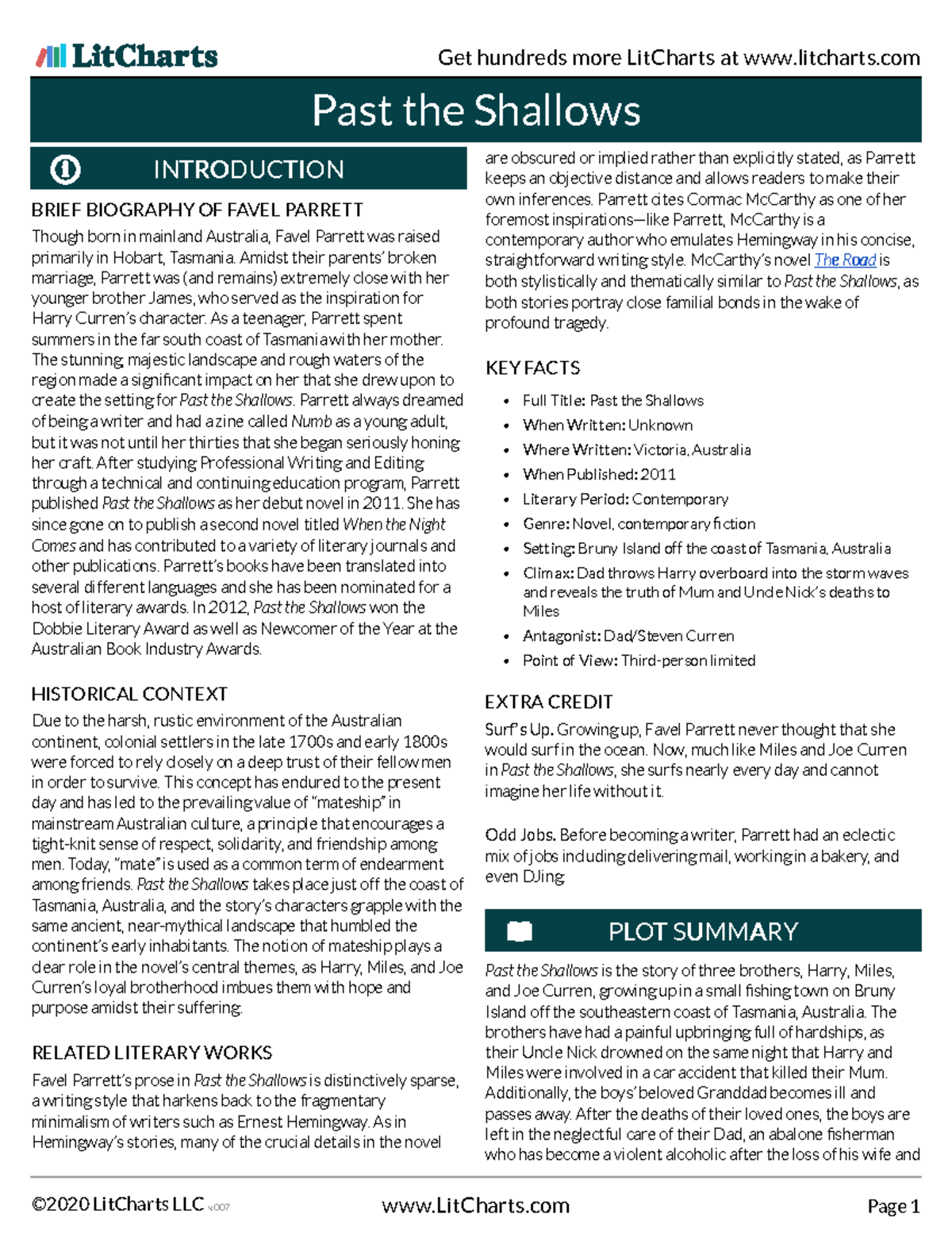 Past the Shallows Lit Charts - Past the Shallows BRIEF BIOGRAPHY OF ...