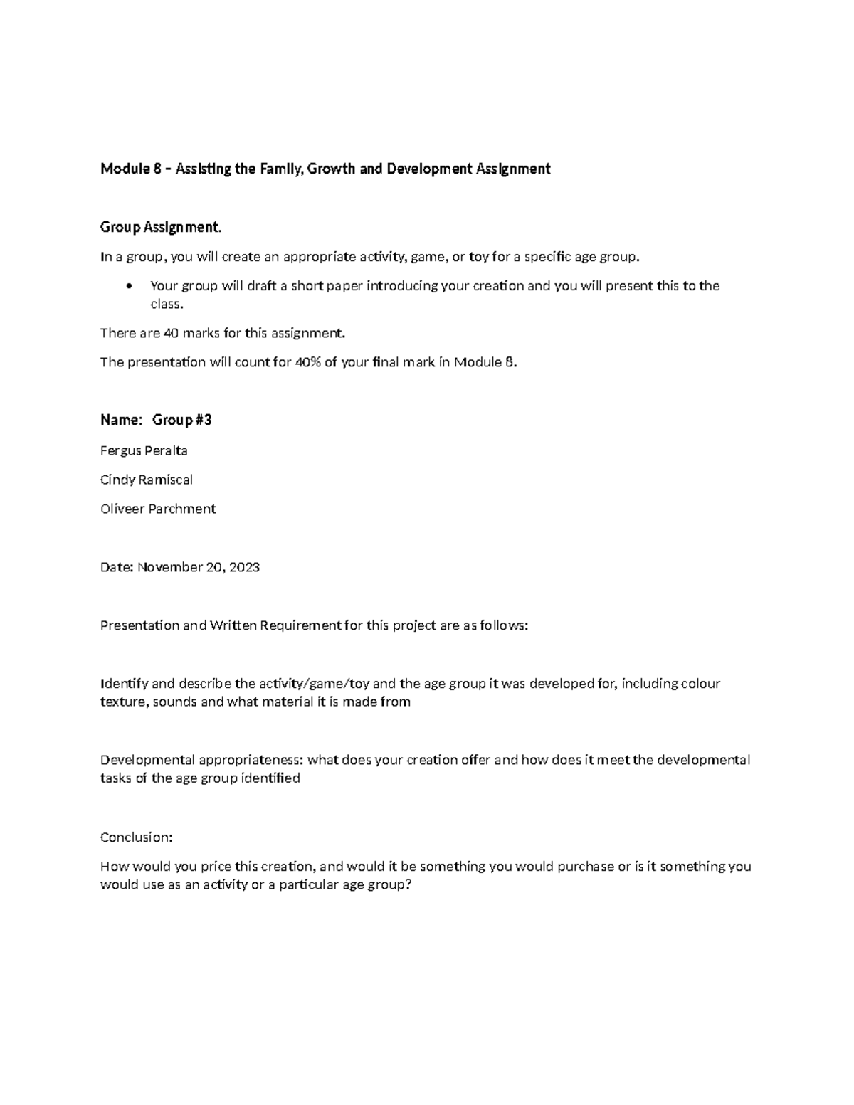 Module 8 Assignment - Module 8 – Assisting the Family, Growth and ...
