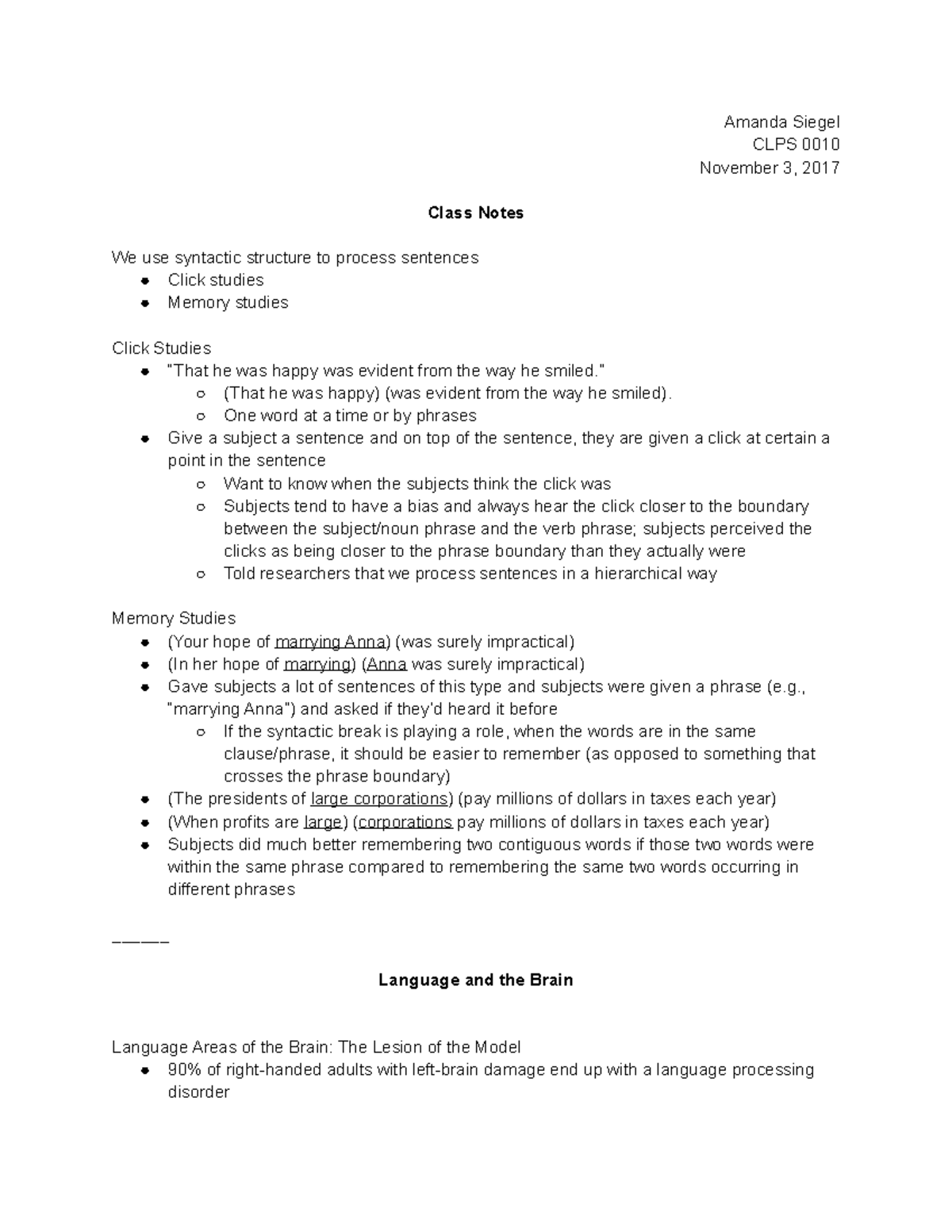 11/3 - Class Notes - Professors Elena Festa, Sheila Blumstein, & Bill ...