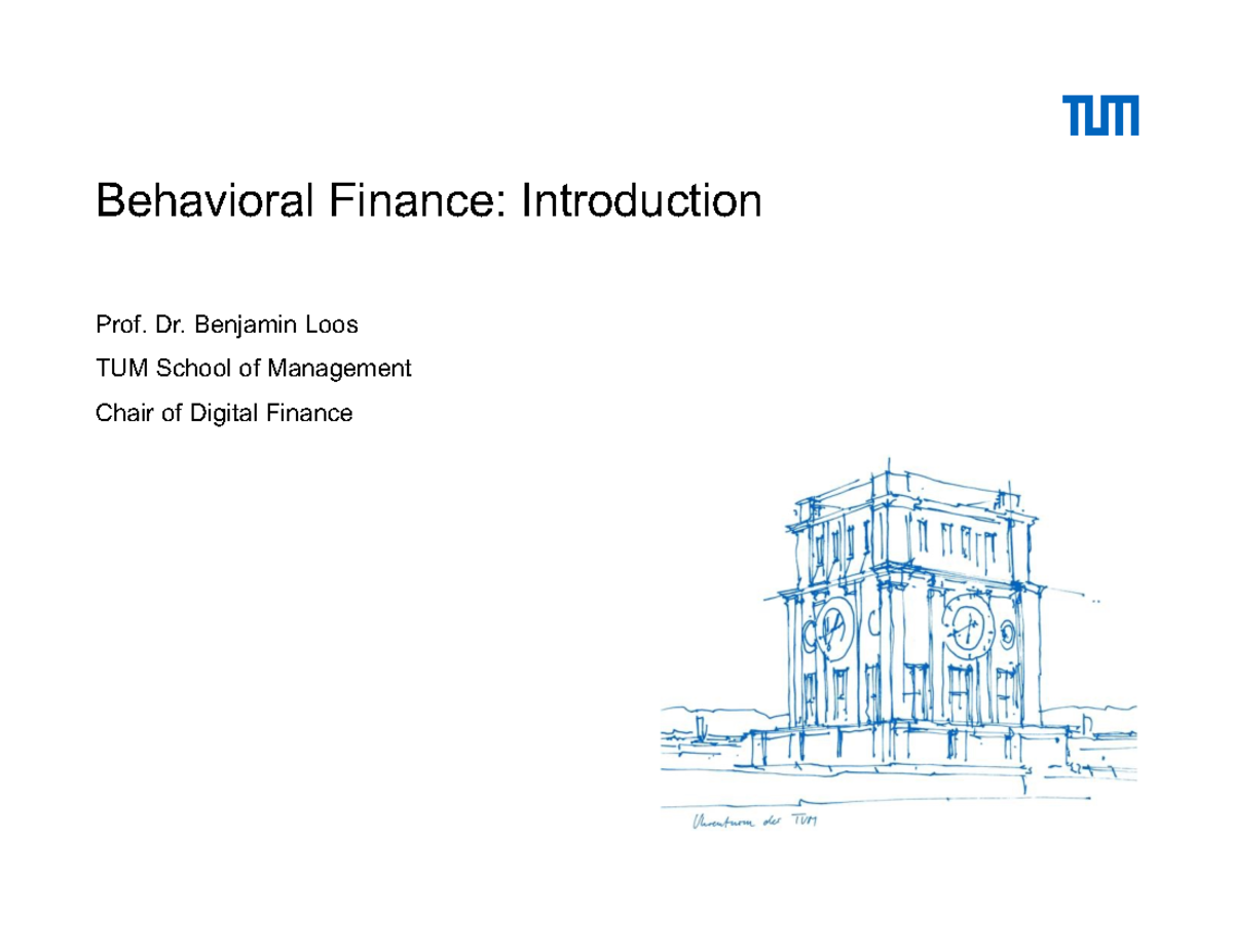 Day1 - Day 1 lecture notes - Prof. Dr. Benjamin Loos TUM School of ...