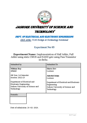 EXP-01(Verification of the truth table of NAND, NOR & Inverter using MOS transistor - Jashore ...