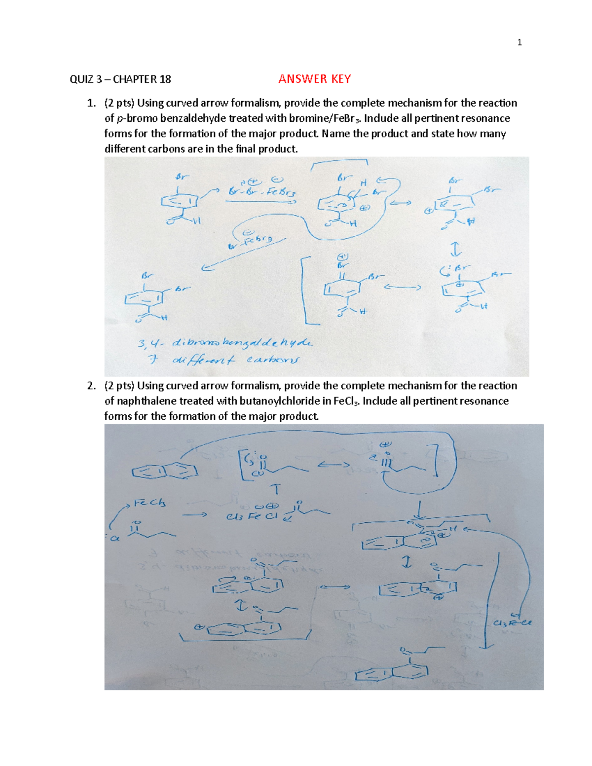 Answer Key Chap 18 Quiz - 1 QUIZ 3 – CHAPTER 18 ANSWER KEY 1. (2 pts) Using curved arrow ...