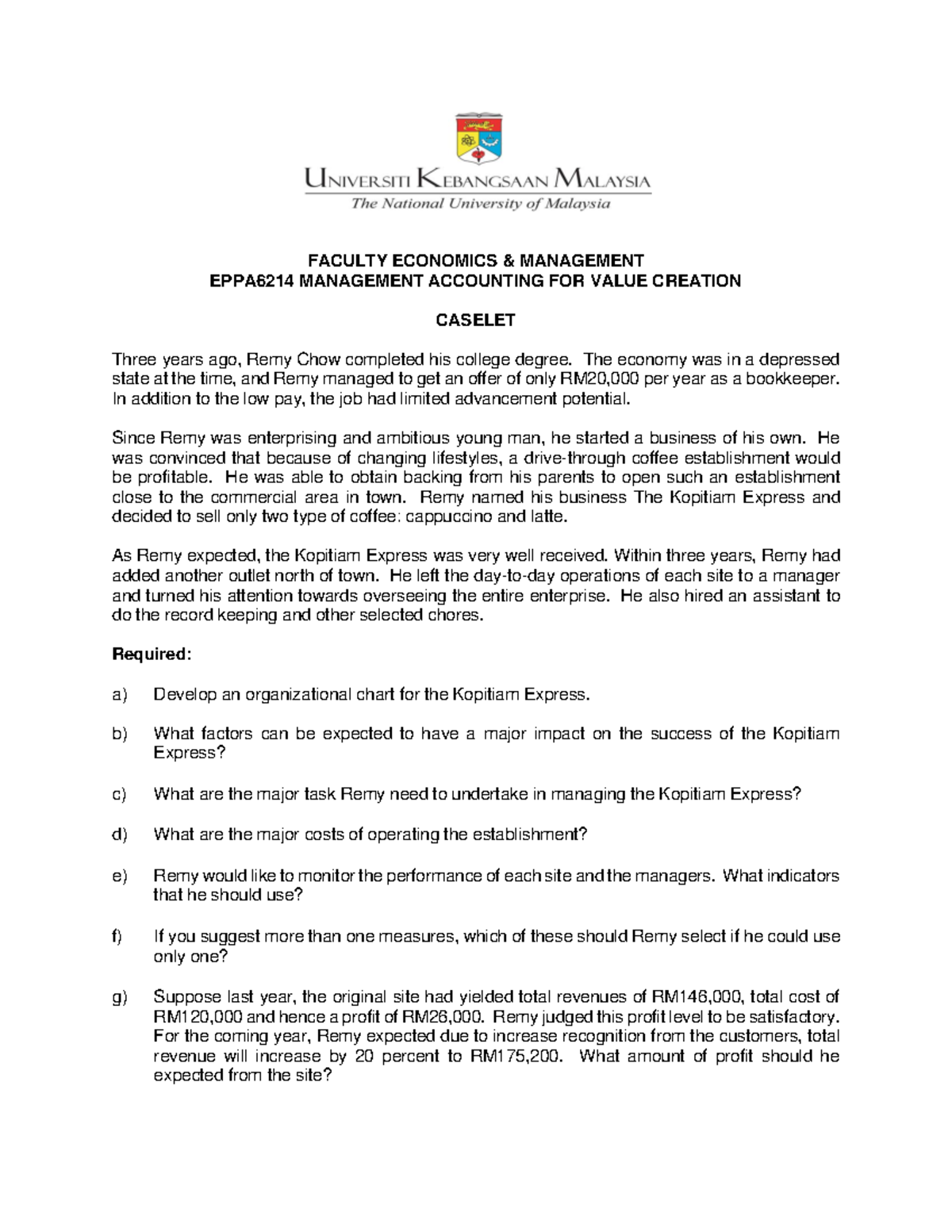 Caselet - TUTORIAL FOR EXERCISE - FACULTY ECONOMICS & MANAGEMENT ...