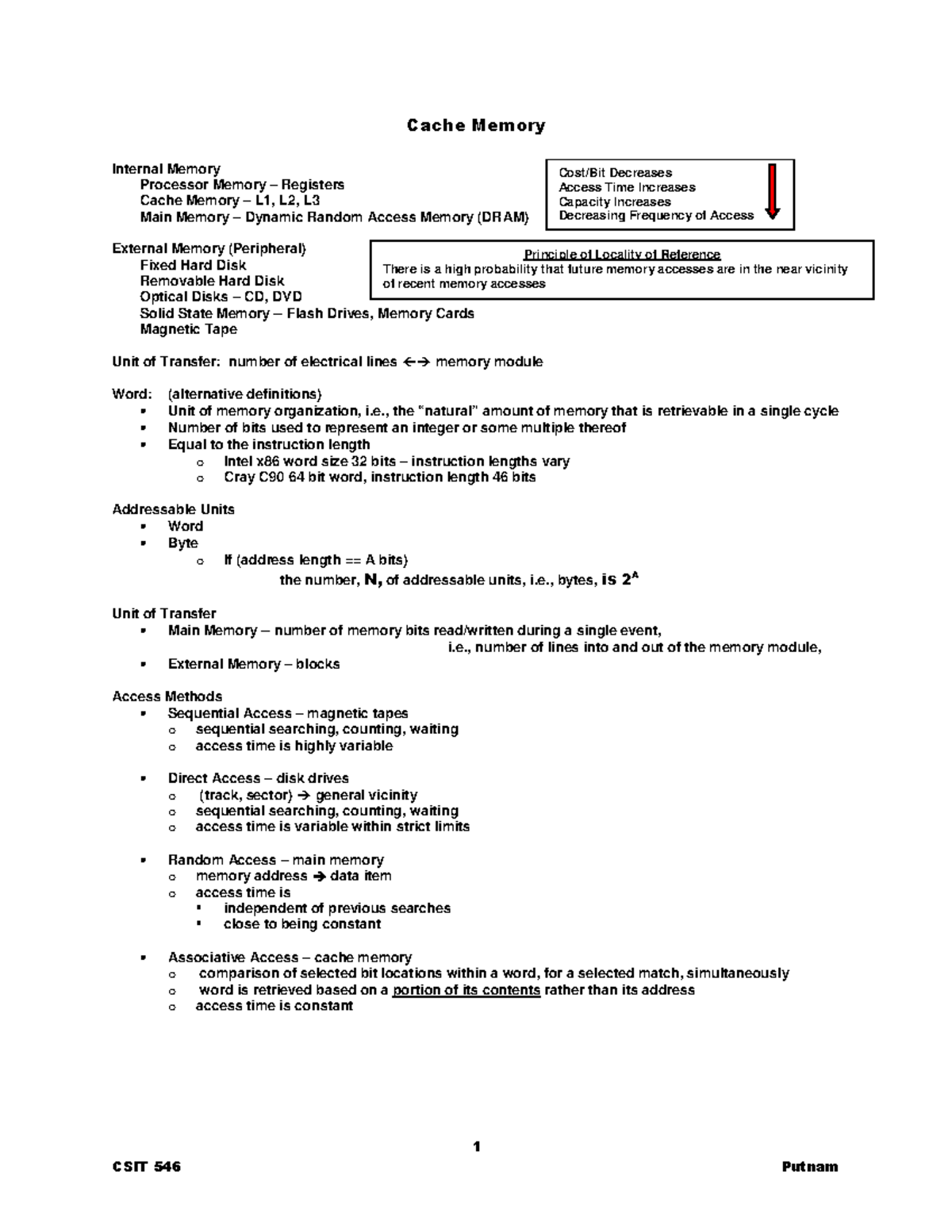 Cache Memory - ####### Internal Memory Processor Memory – Registers ...