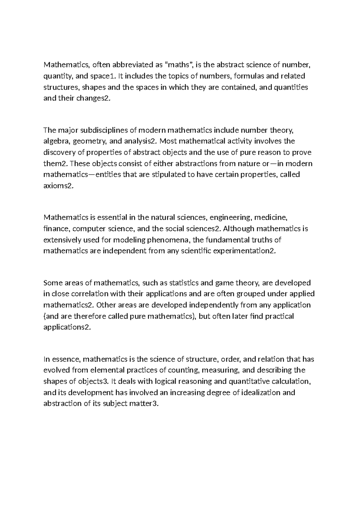 Maths - Essay - Mathematics, often abbreviated as “maths”, is the ...