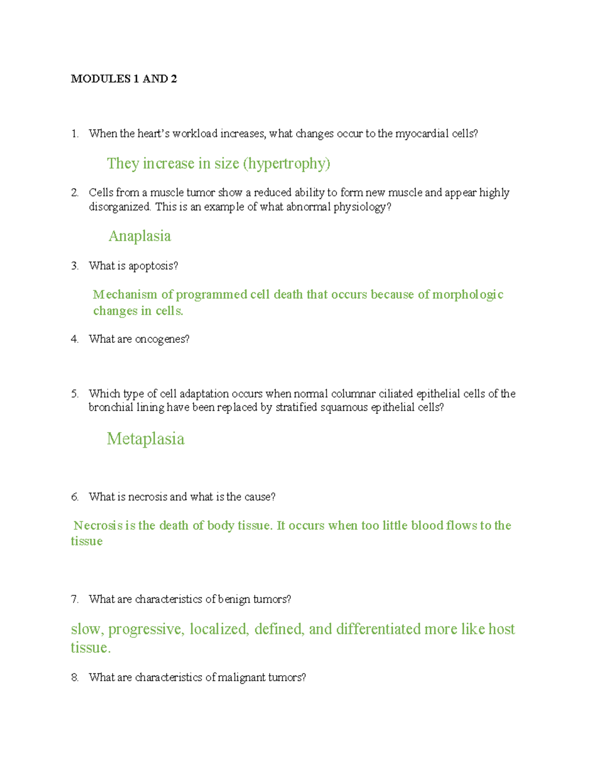 Modules 1 and 2 Study Questions - MODULES 1 AND 2 1. When the heart’s ...