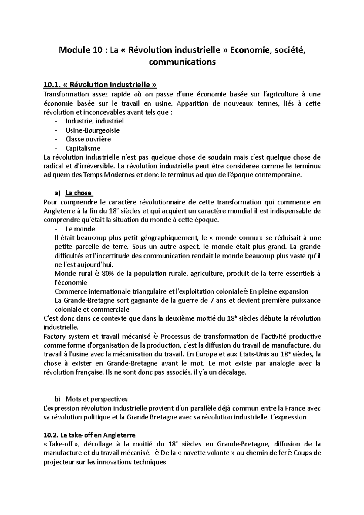 Module 10 - Module 10 : La « Révolution industrielle » Economie ...