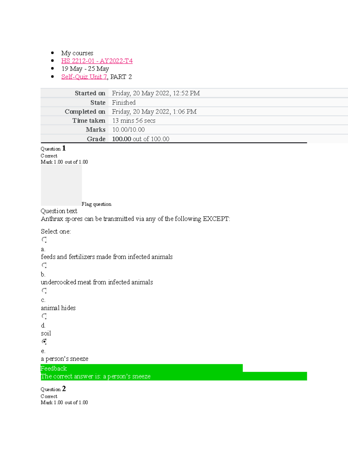 HS 2212 SELF QUIZ UNIT 7 PART 2 - My courses HS 2212-01 - AY2022-T 19 ...