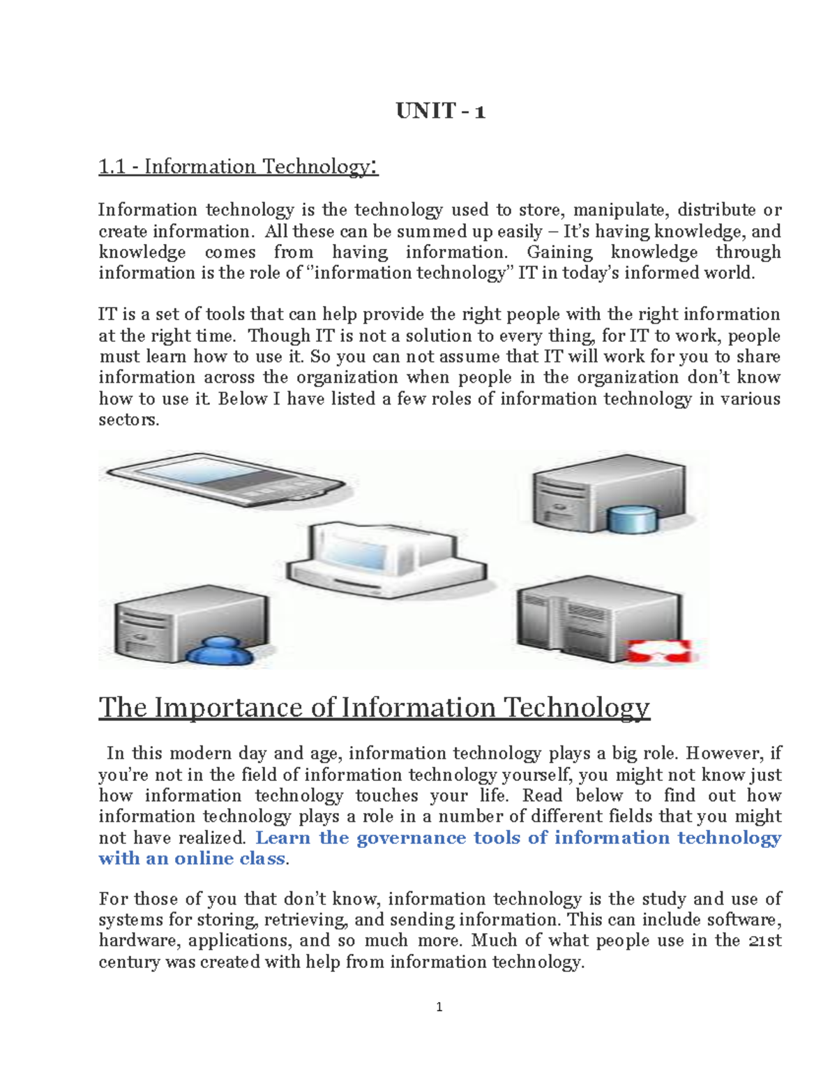 Notes of COMP 111 - comp - UNIT - 1 1. 1 - Information Technology ...