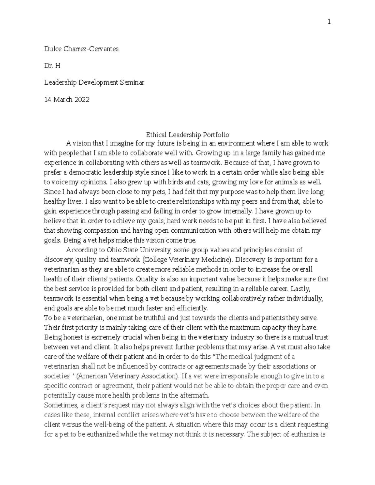Ethical Leadership Portfolio - SLS 1264 - SPC - Studocu