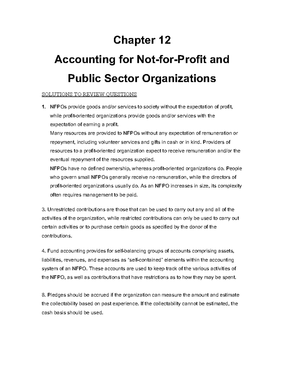 Chapter 12 Practice Questions' Answers - Chapter 12 Accounting for Not ...