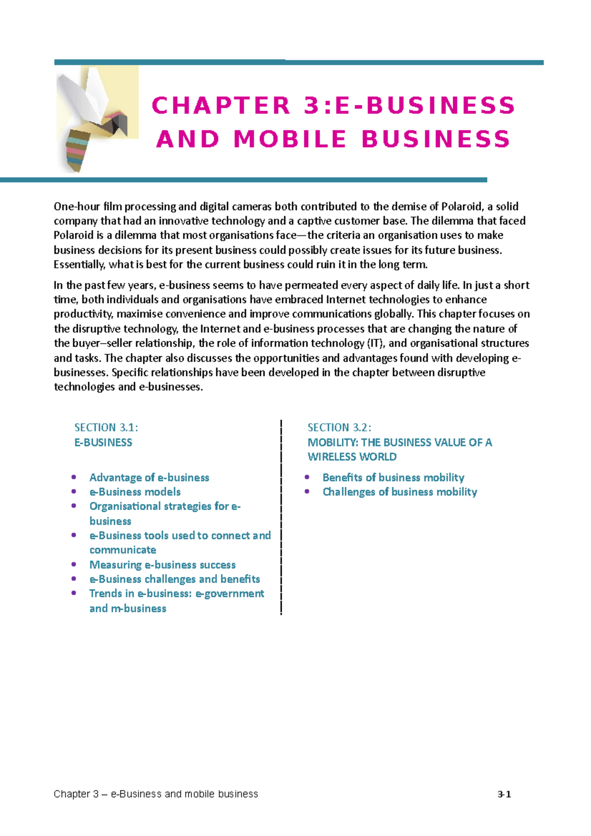 Baltzan 3e irm Ch03 - CHAPTER 3:E-BUSINESS AND MOBILE BUSINESS One-hour film processing and ...