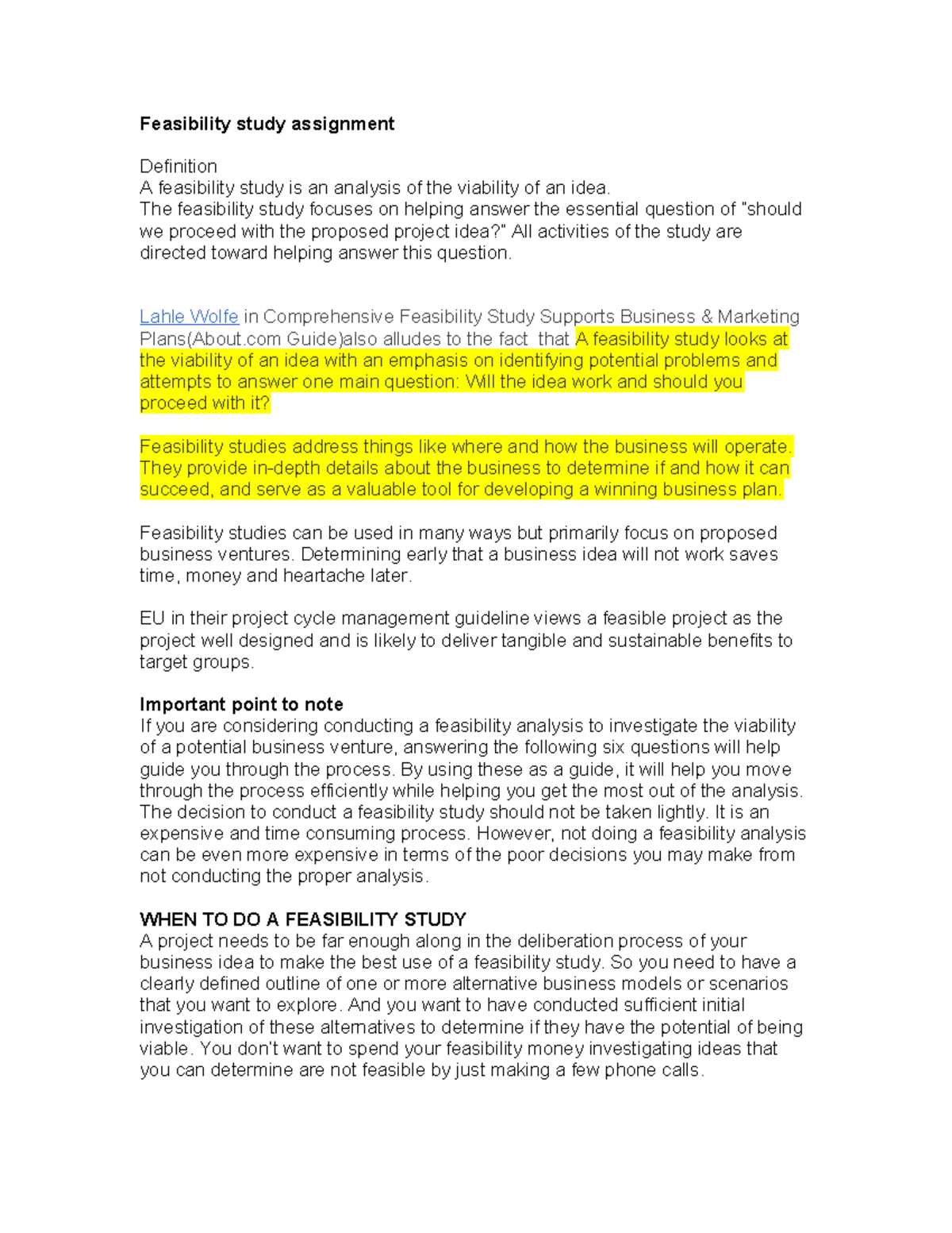 Feasibility study assignment - Feasibility study assignment Definition ...