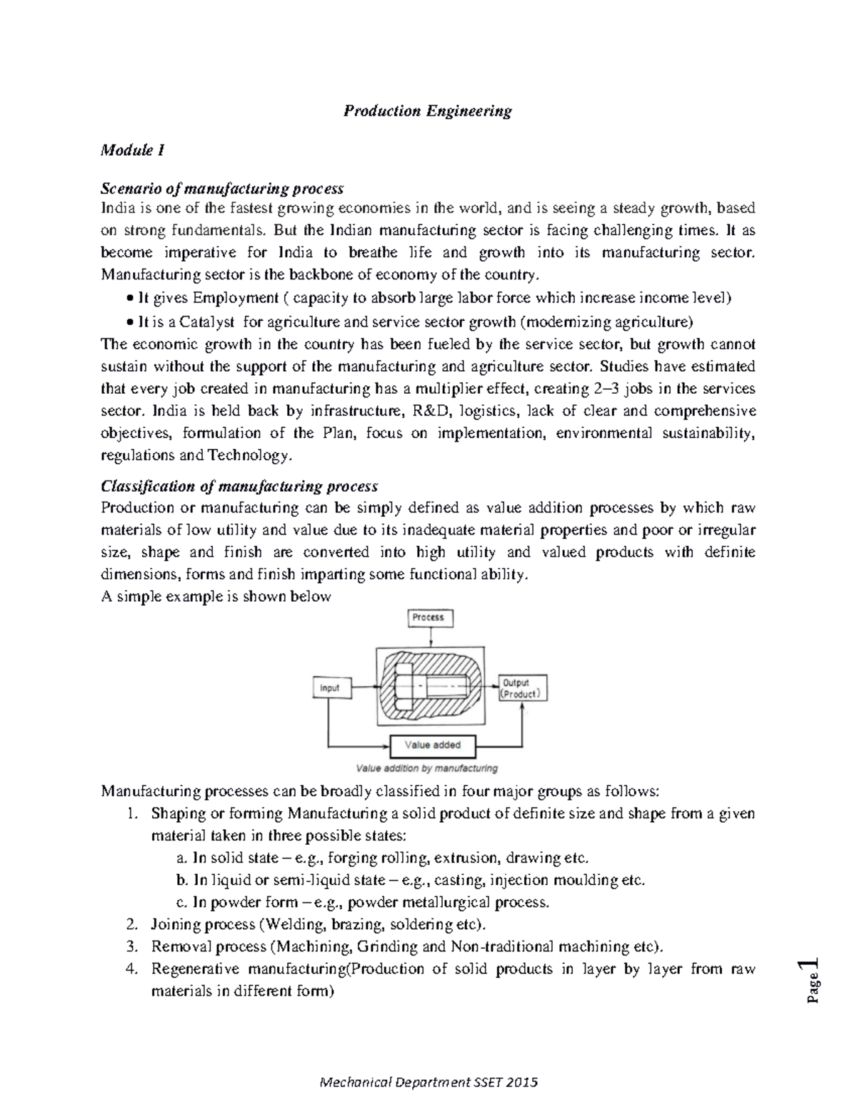 Production engineering mod 1 - Page 1 Production Engineering Module I ...