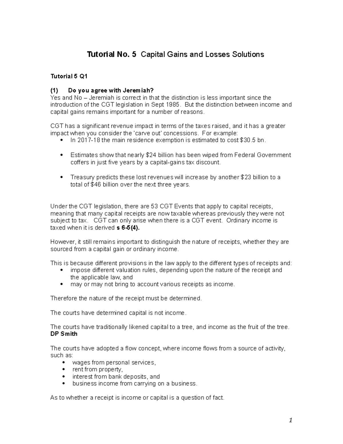 Tutorial No 5 Capital Gains and Losses Solutions-1 - Tutorial No. 5 ...