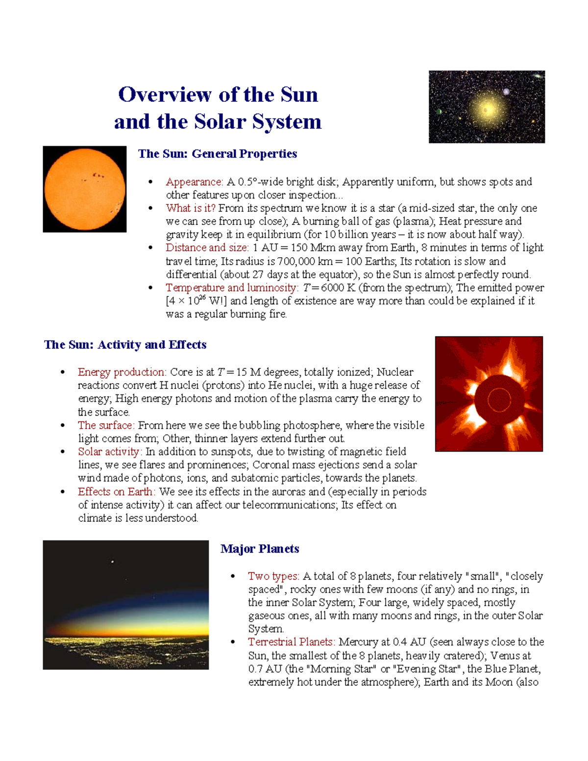 Overview of the Sun - .. What is it? From its spectrum we know it is a ...