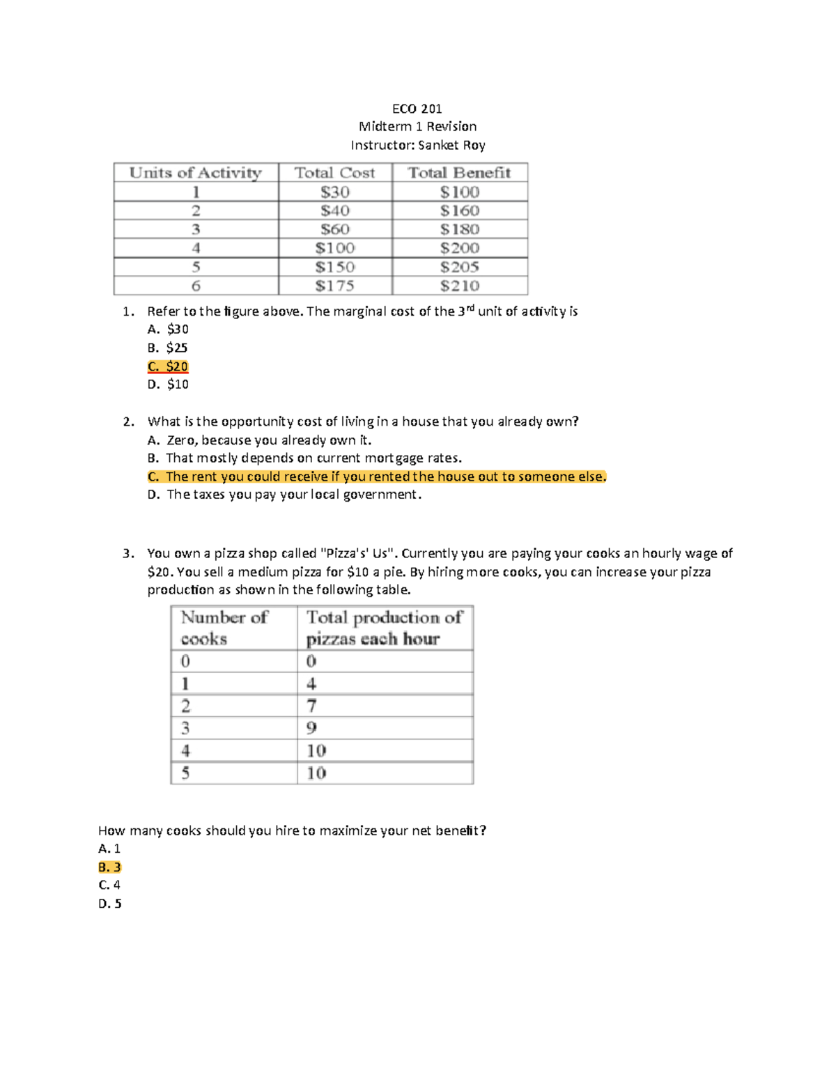 M1 Revision - ECO 201 Midterm 1 Revision Instructor: Sanket Roy Refer ...