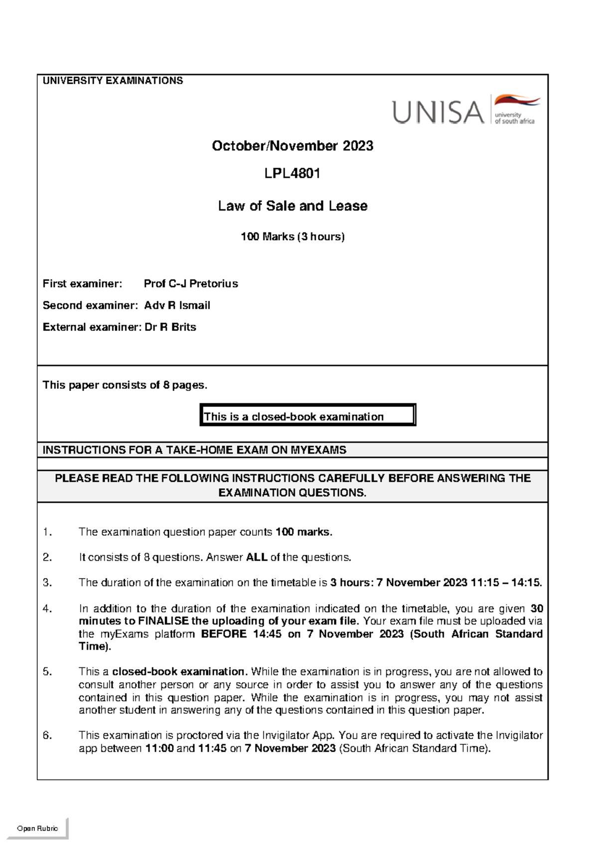 LPL4801 Oct Nov 2023 Exam-QAd - UNIVERSITY EXAMINATIONS October ...