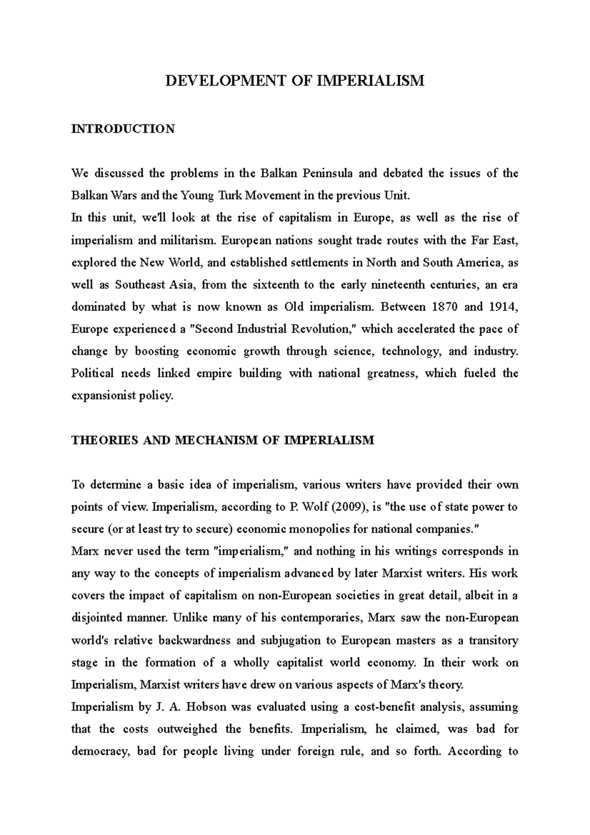 Development OF Imperialism - DEVELOPMENT OF IMPERIALISM INTRODUCTION We ...
