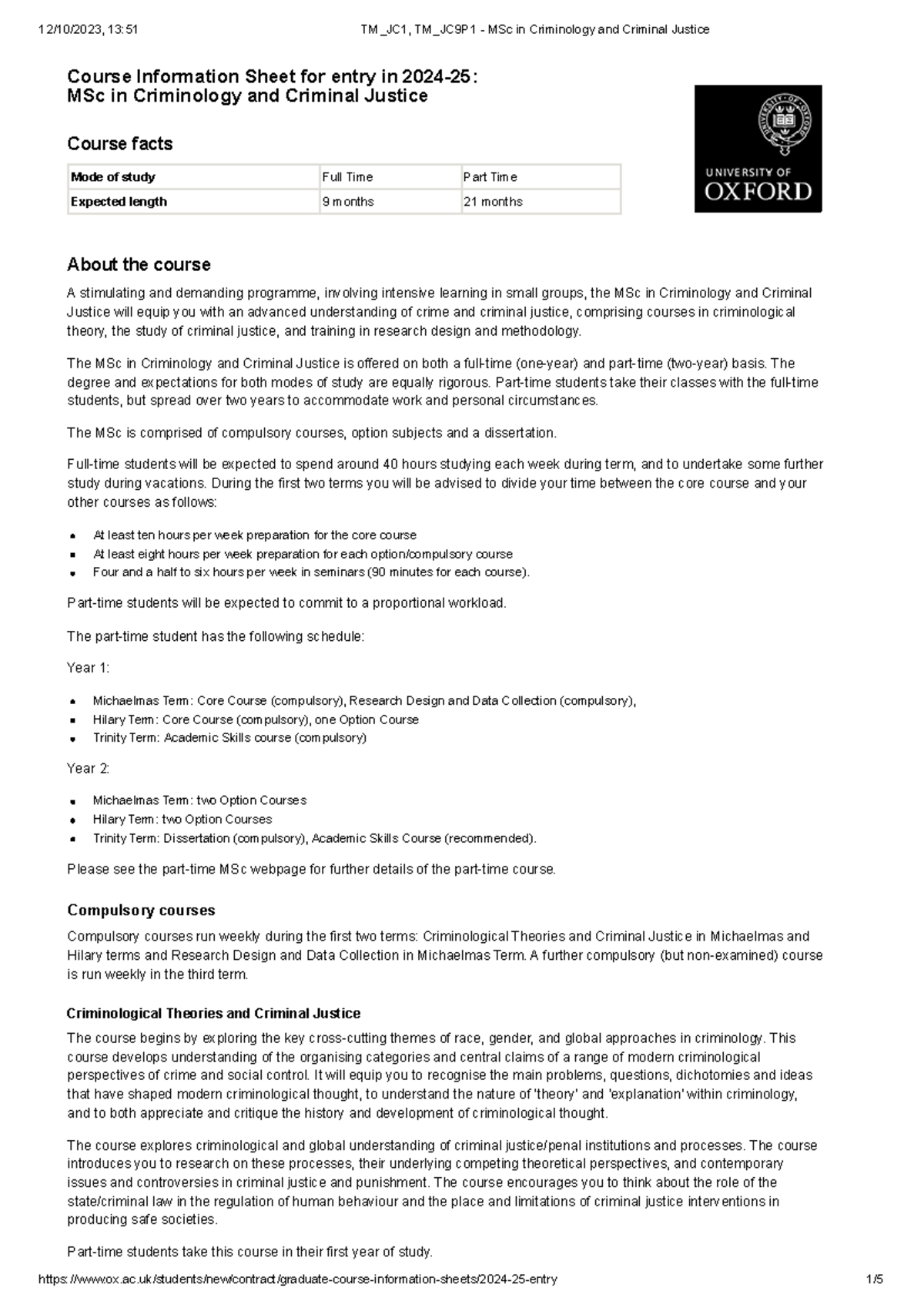 MSc Course Information Sheet - Course Information Sheet for entry in ...