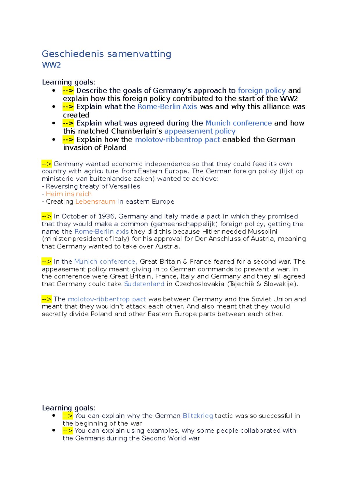 Geschiedenis samenvatting - WW2 - Geschiedenis samenvatting WW Learning ...
