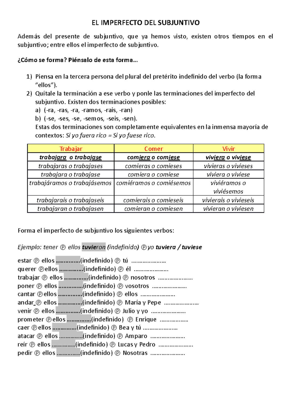EL Imperfecto DEL Subjuntivo la abuelita - EL IMPERFECTO DEL SUBJUNTIVO ...