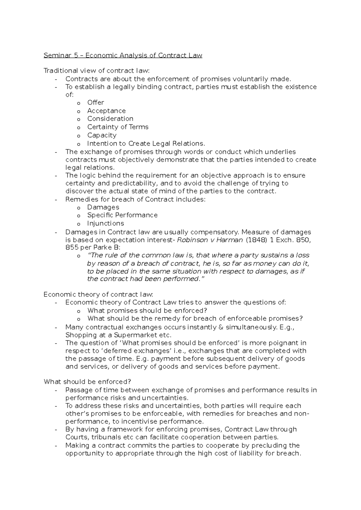 Seminar 5 – Economic Analysis of Contract Law - Seminar 5 – Economic ...
