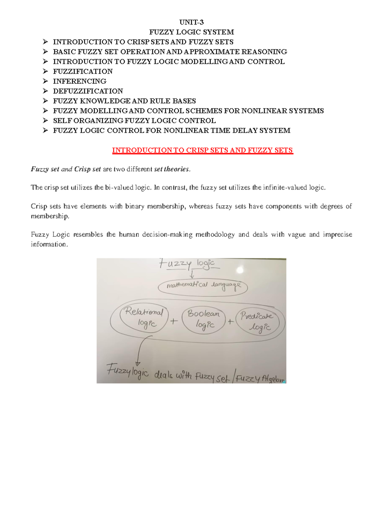 UNIT-III SCT - Sct unit3 - UNIT- 3 FUZZY LOGIC SYSTEM INTRODUCTION TO CRISP SETS AND FUZZY SETS ...