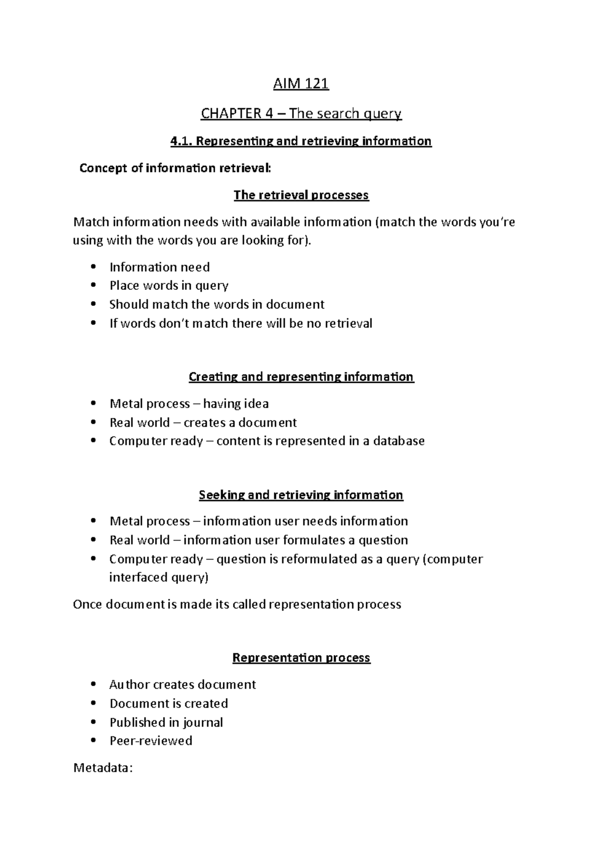 AIM 121 Notes topic 4 - AIM 121 CHAPTER 4 – The search query 4 ...