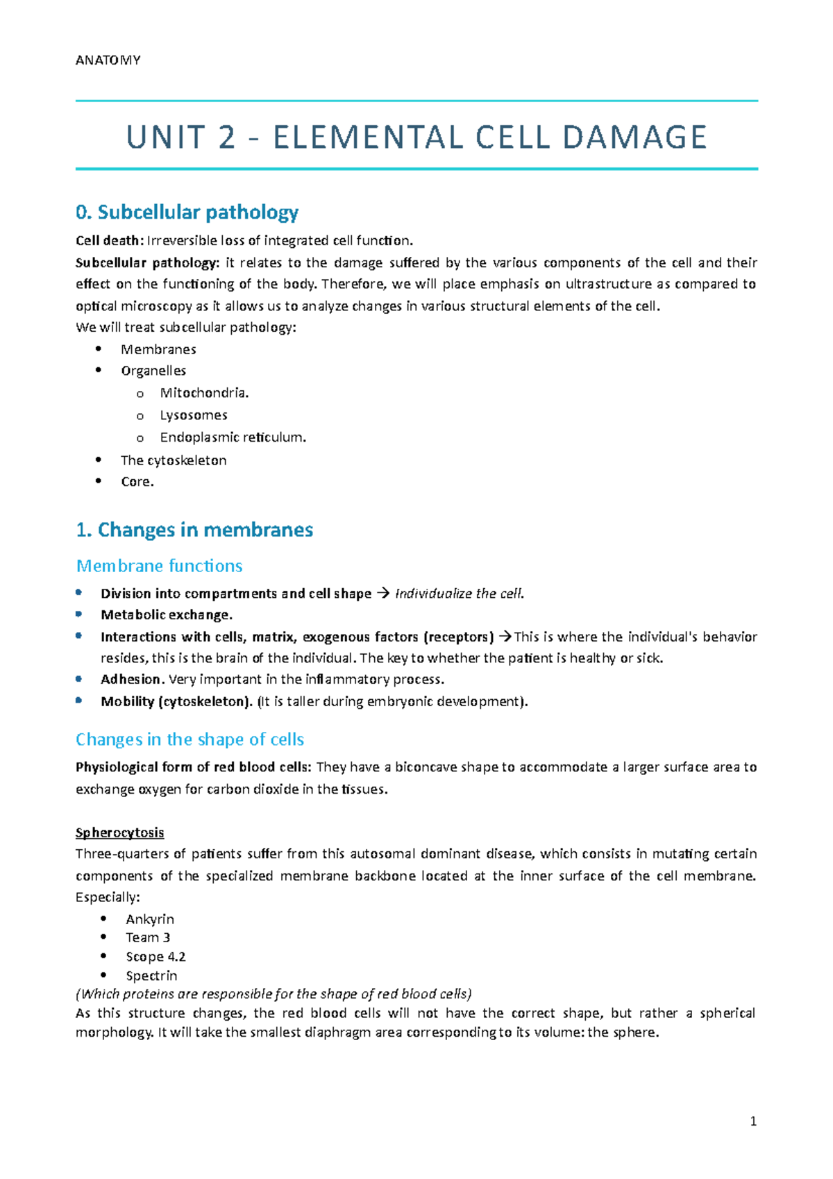 Unit 2 - Lecture notes 2 - UNIT 2 - ELEMENTAL CELL DAMAGE 0 ...
