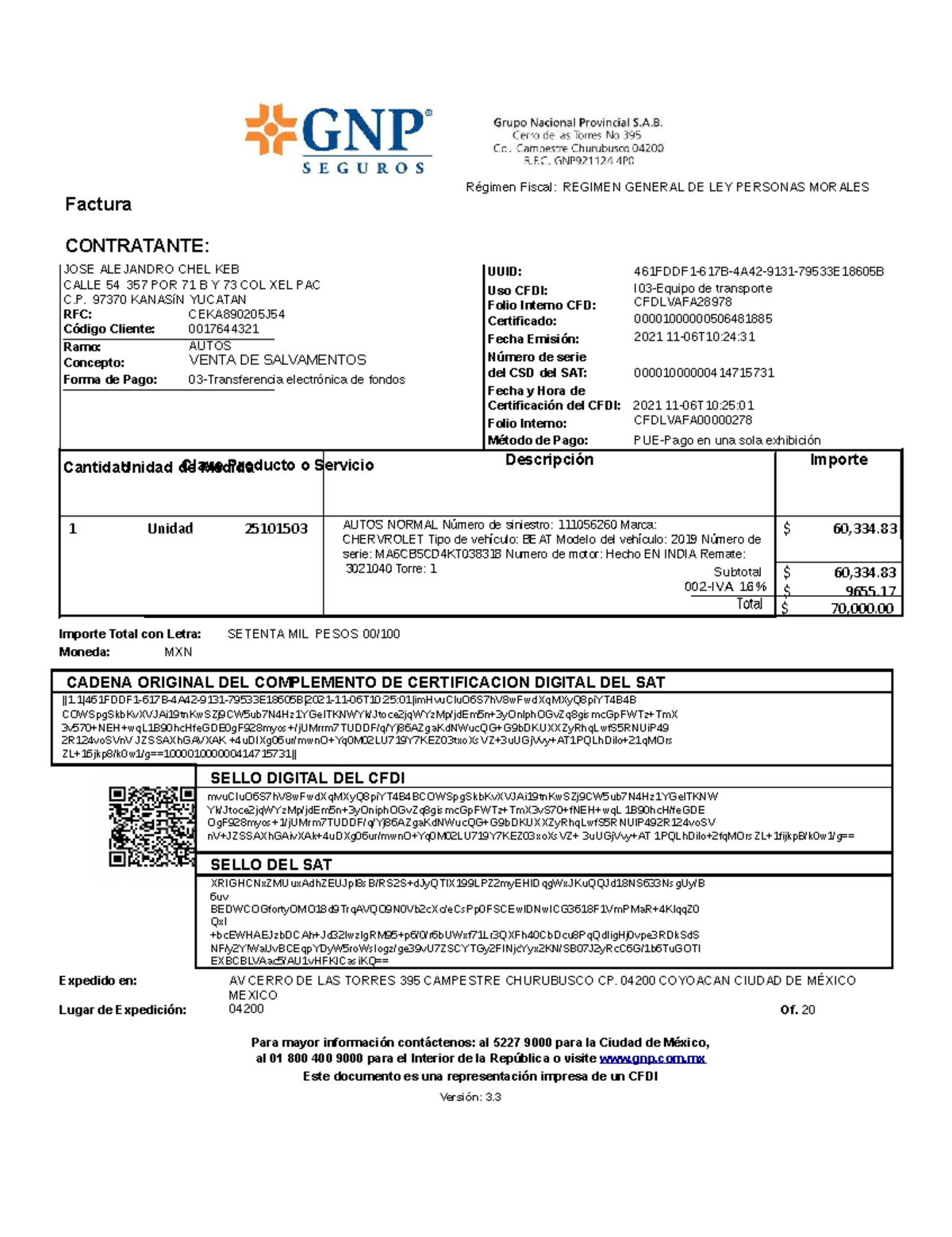 Regimen Fiscal Regimen General DE LEY PE - $ 70,000. 60,334. 9655 ...