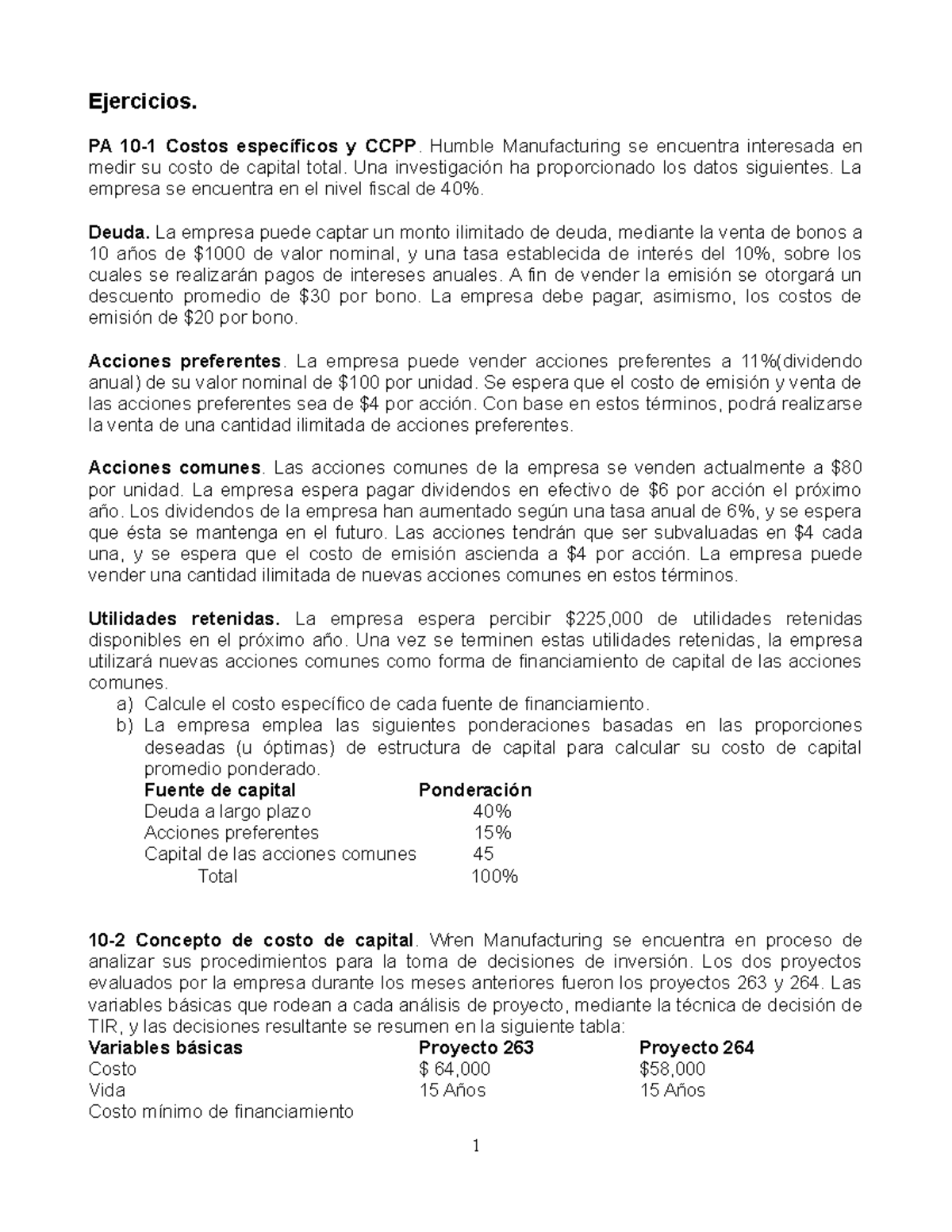 Casos para tarea CCPP - Ejercicios. PA 10-1 Costos específicos y CCPP. Humble Manufacturing se ...