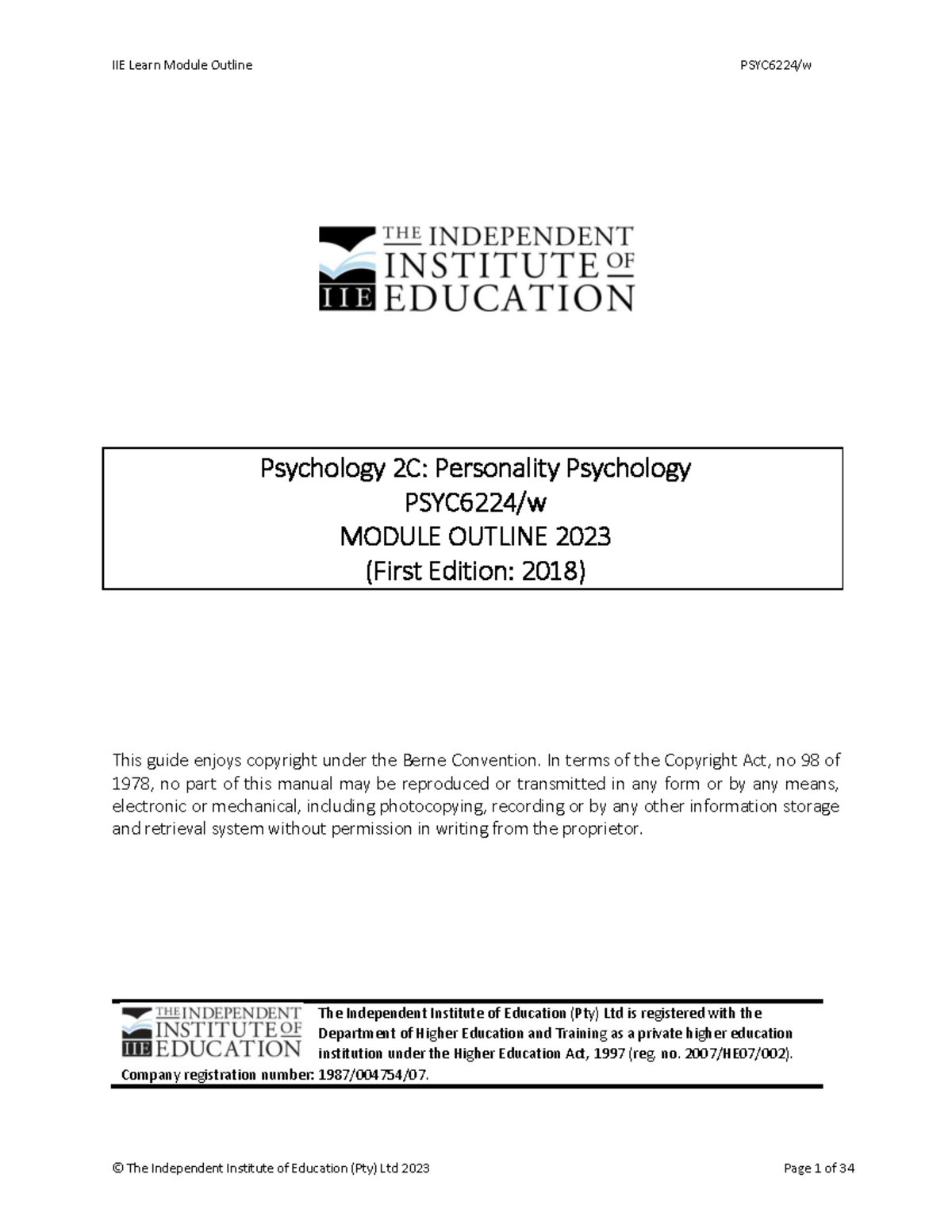 PSYC6224w MO - Psychology 2C: Personality Psychology PSYC62 24 /w ...