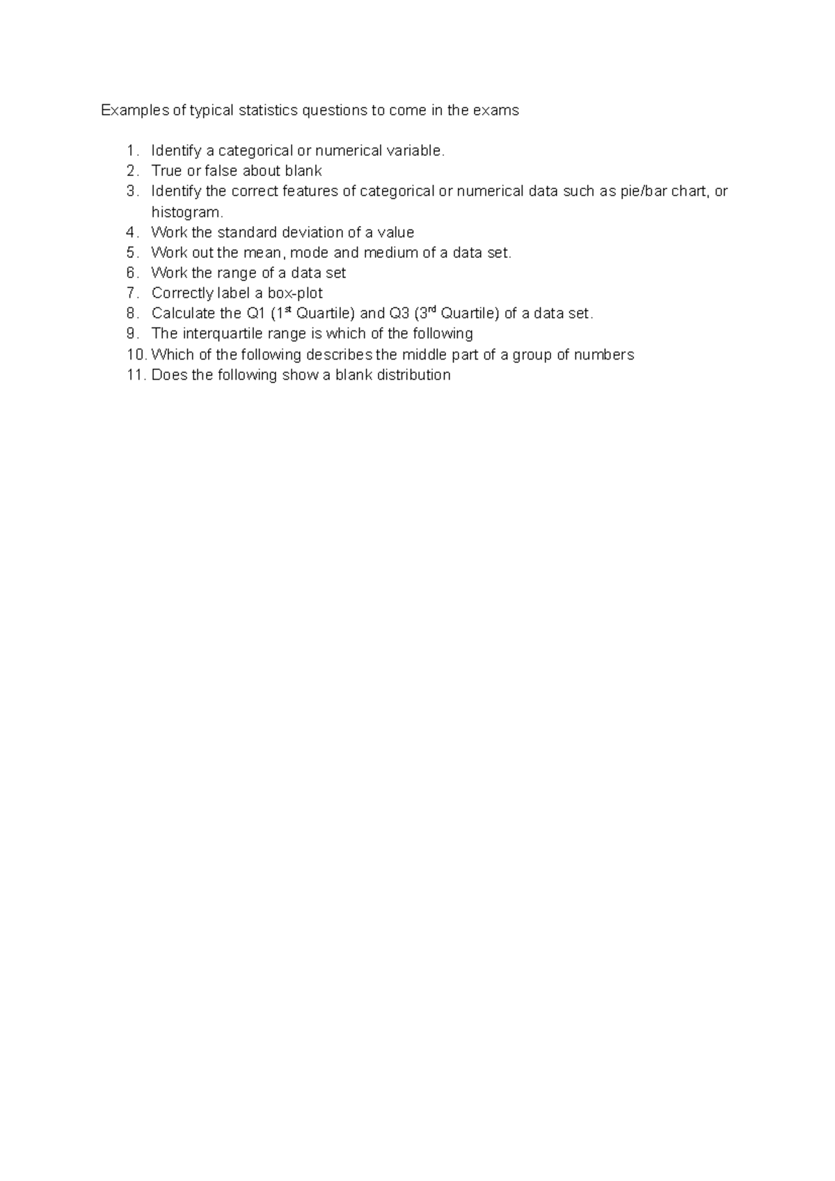 Examples Of Typical Statistics Questions To Come In The Exams True Or examples-of-typical-statistics-questions-to-come-in-the-exams-true-or