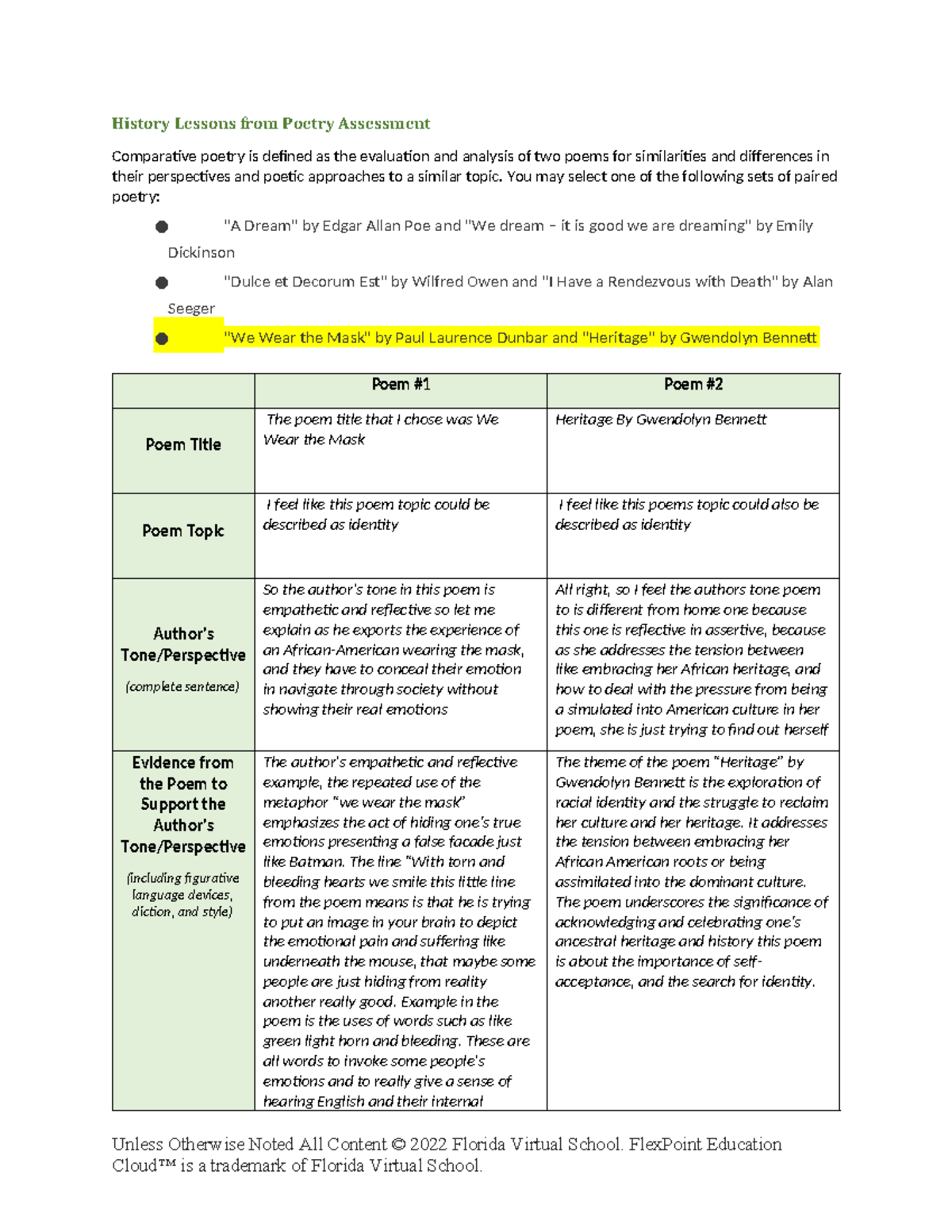 History lessons from poetry assess rubric (2) - History Lessons from ...